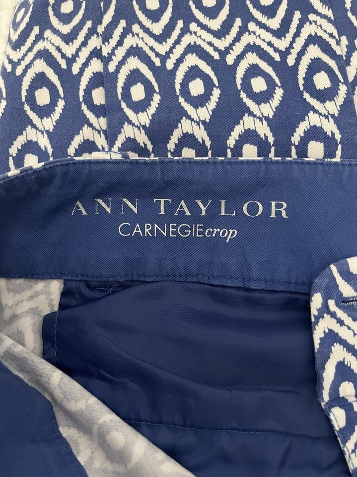 Ann Taylor Carnegie Crop Women’s 8 Blue White Geometric Print Cropped ...