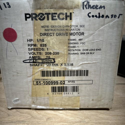 New PROTECH 1/10 HP Condenser Fan Motor 208-230V, 825RPM 48Y 51-100999-02 | eBay
