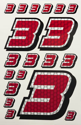 Racing Numbers Number 3 Decal Sticker Pack Red Silver 1/8 1/10 RC ...