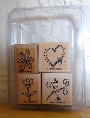 2009 Stampin Up DOODLE THAT 4 pc RUBBER INK STAMP SET thin line heart ...
