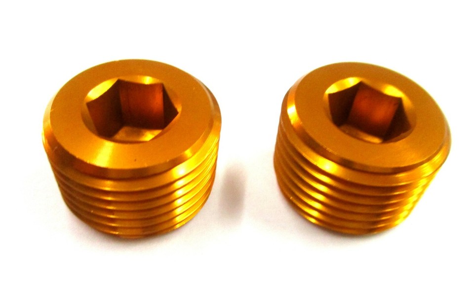 Pipe Plugs 1/8" NPT Aluminum w/ allan head Pair of Gold anodized ...