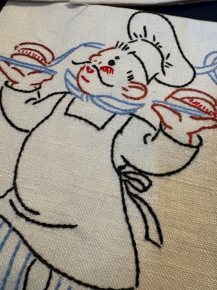 6 Vintage Embroidered KITCHEN Dish TOWELS Lot Baker Sweetie Chick Bird ...