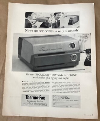 Thermo Fax print ad 1955 vintage 1950s art secretary copying machine ...