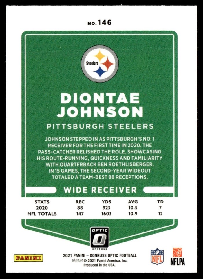 2021 Donruss Optic Diontae Johnson Pittsburgh Steelers #146 | eBay