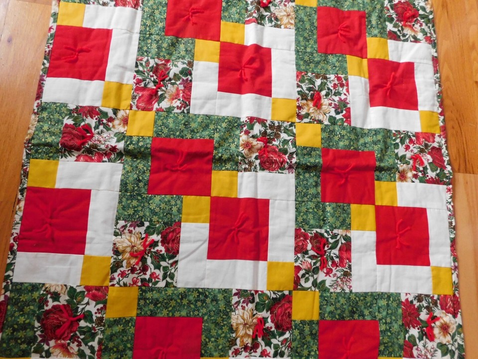 Handmade Christmas Quilt Jacobs Ladder Variation Hand Tie Hand Pieced ...