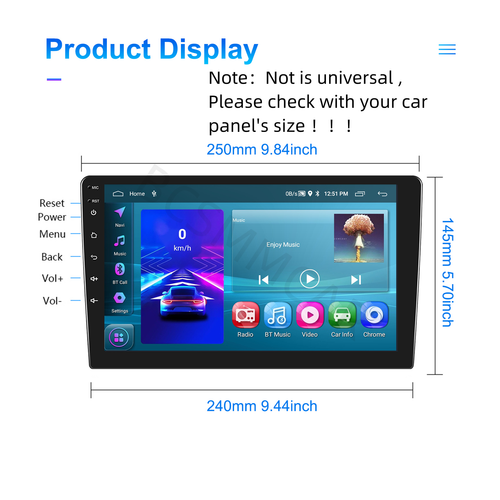 2.5D Touch Screen Car Stereo Radio For Apple Carplay 10in Double 2Din ...