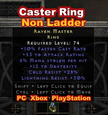 Caster Ring 🔥 Non Ladder Javazon fcr/6LM/dex/Light Diablo 2 Resurrected ...
