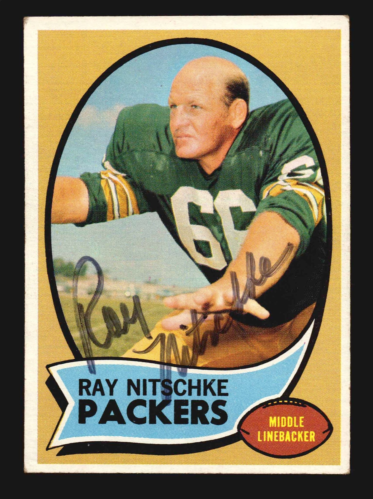 1970 Topps Football Autographed Signed Trading Card #55 Ray Nitschke ...
