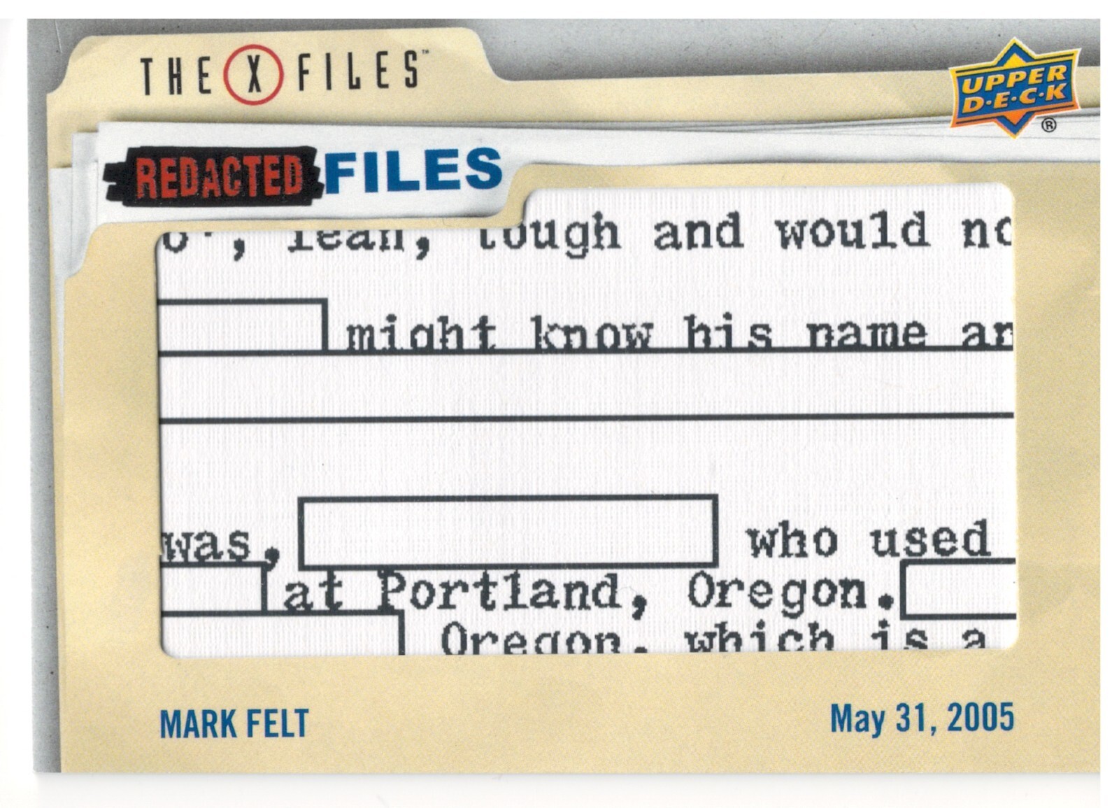 X-Files UFOs and Aliens Redacted Files Cards RF-8, 15, 16, 17, 19 Upper ...