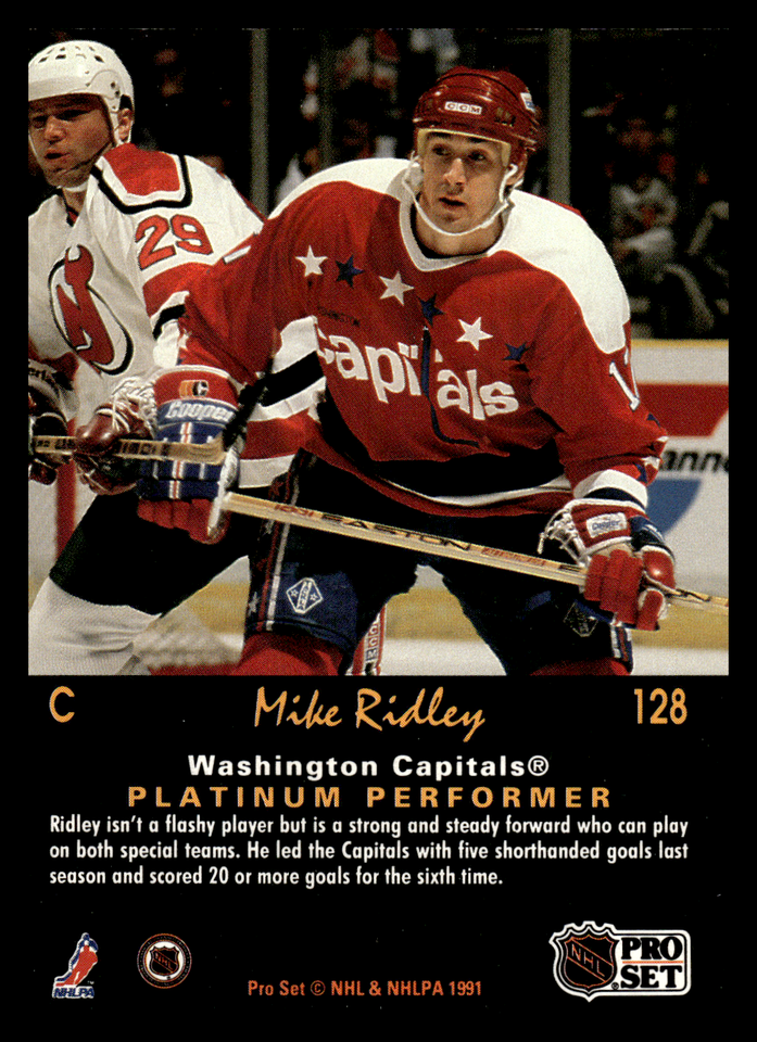 1991-92 Pro Set Platinum Mike Ridley #128 Washington Capitals NHL ...