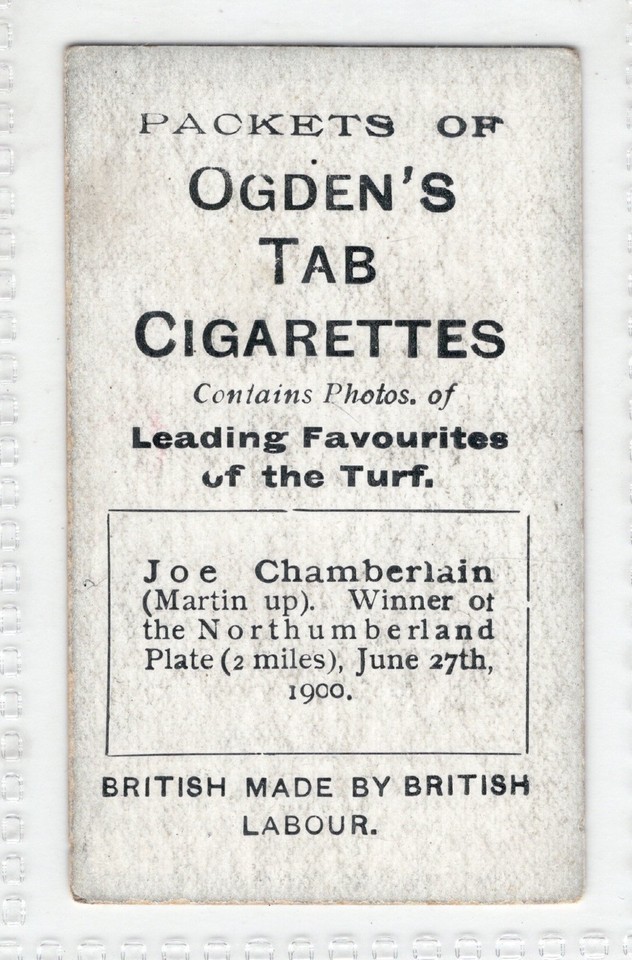 Ogdens Cigarette Card c1901. Horse Racing Joe Chamberlain | eBay UK