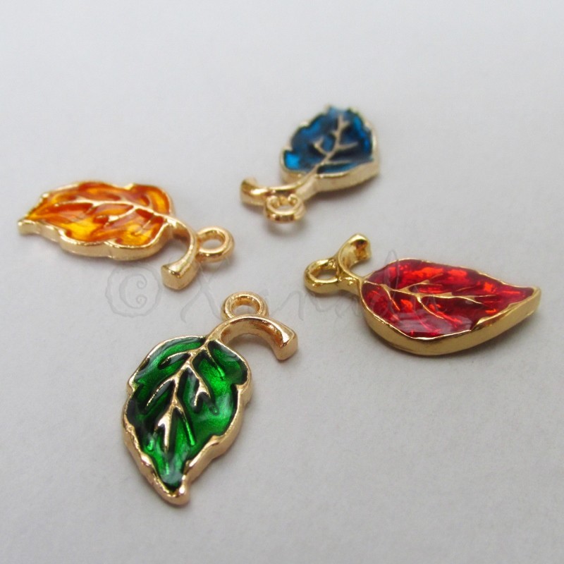 Blue Leaf Charms - 20mm Gold Plated Enamel Autumn Charms C2865 - 2, 5 ...