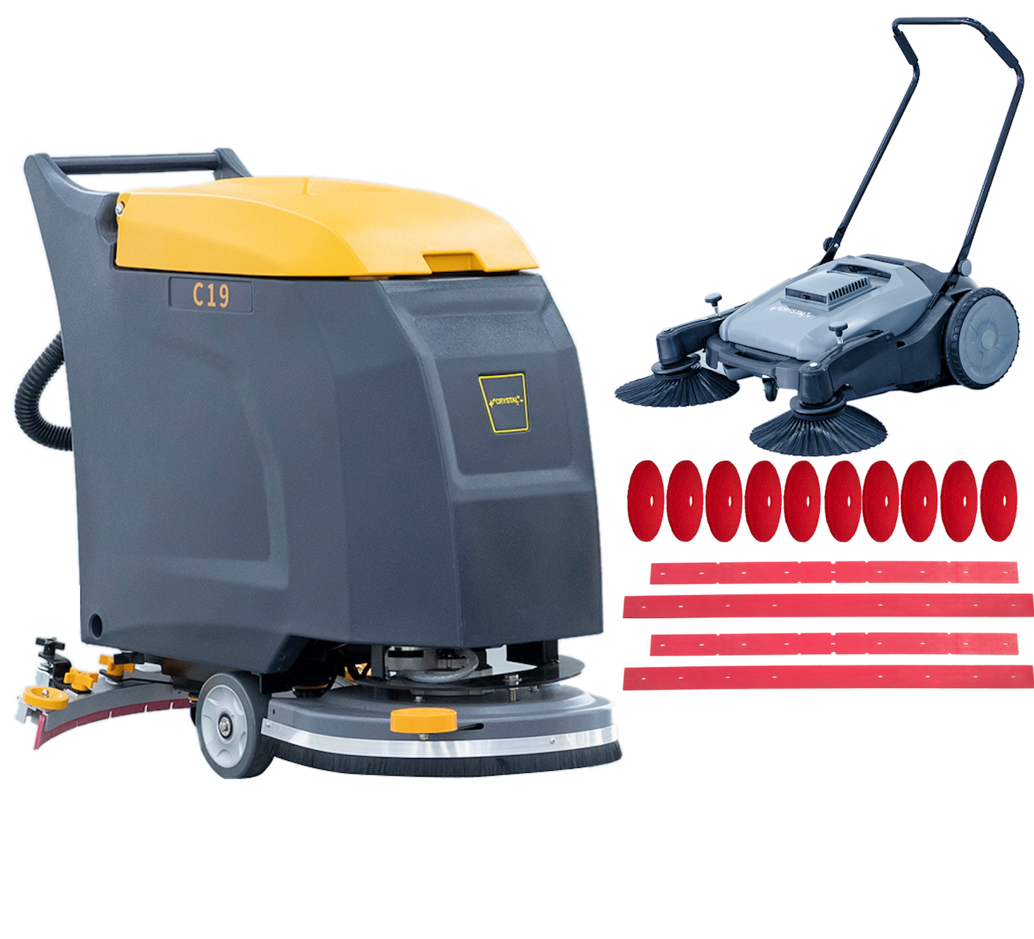 Happy Combo: C19 Floor Scrubber + Floor Sweeper + 6 Mo Accessories | eBay