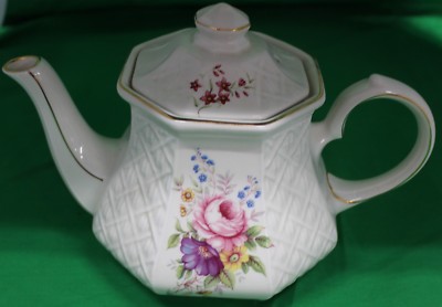 Original Windsor Teapot Scenic Flowers w/Basket Weaving Sadler | eBay