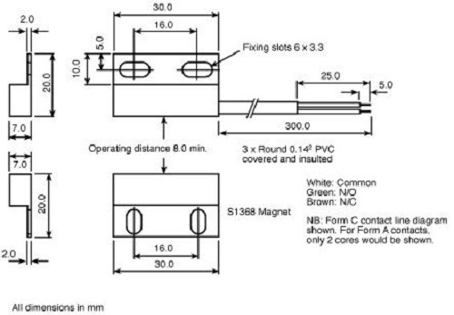 Assemtech RECTANGULAR REED SWITCH 500mA 240V N/O Magnetic Proximity ...