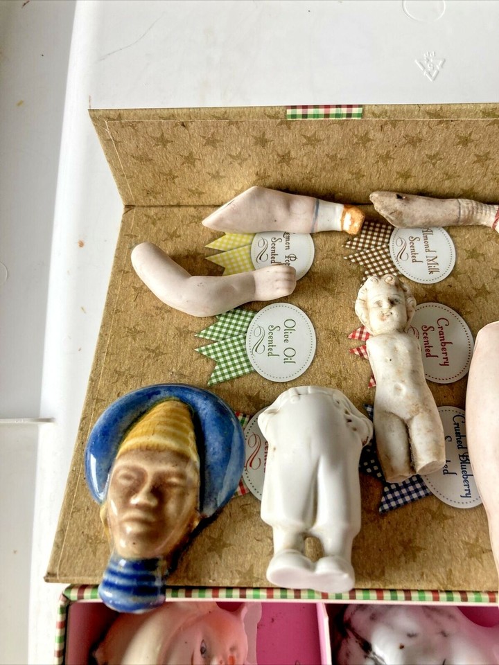 VINTAGE DOLL PARTS, porcelain, bisque heads, arms, etc, MINIATURES ...