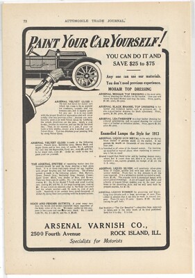 1913 Arsenal Varnish Co. Ad: Paint/Finish for Cars - Rock Island ...