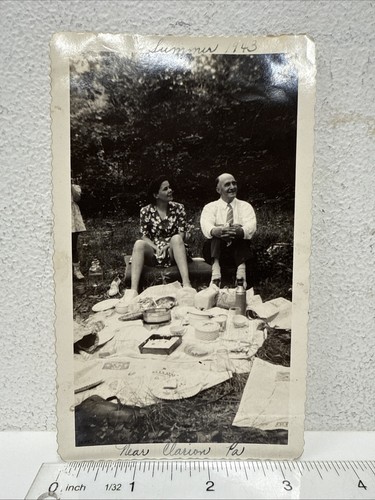 Vintage Photo Family Picnic in the Park Food on a Blanket Summer 1943 ...