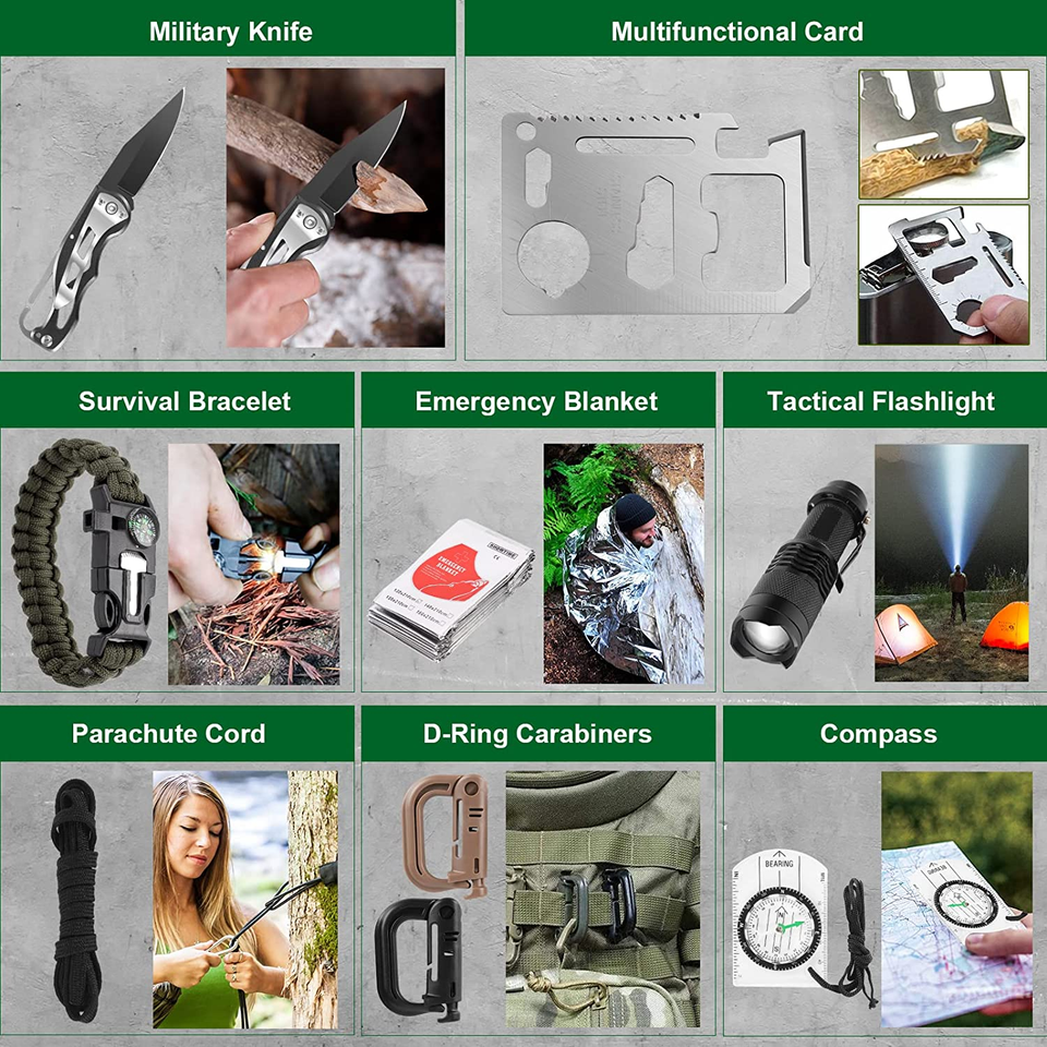 Emergency Survival Kit First Aid Kit, 121Pcs Tactical Gear Camping Gear ...