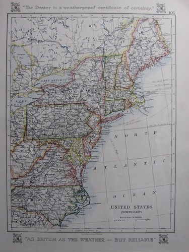 1912 MAP ~ UNITED STATES NORTH EAST PENNSYLVANIA NEW YORK VIRGINIA ...