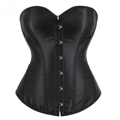 Satin Overbust Corset Simple Bustier Plastic Boned Gothic Gorset Sexy ...