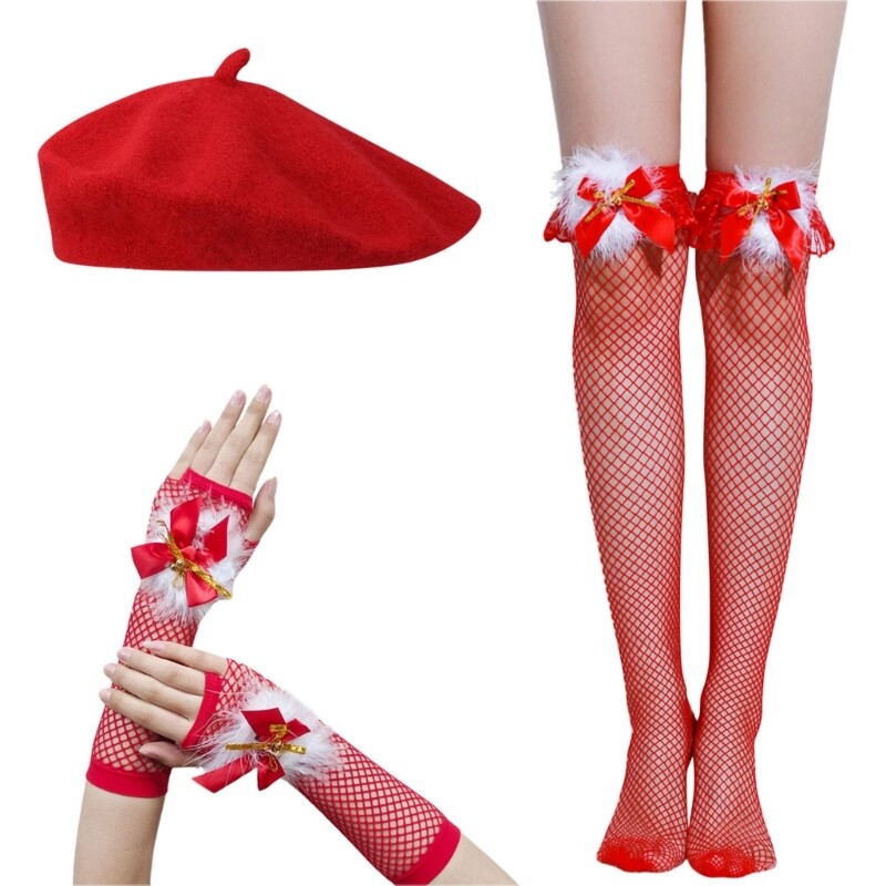 Christmas Red with Mesh Stocking Gloves for Winter Carnival Hat Party ...