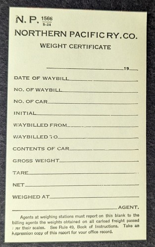 ***VINTAGE NORTHERN PACIFIC RAILWAY CO. WEIGHT CERTIFICATE SLIP*** | eBay