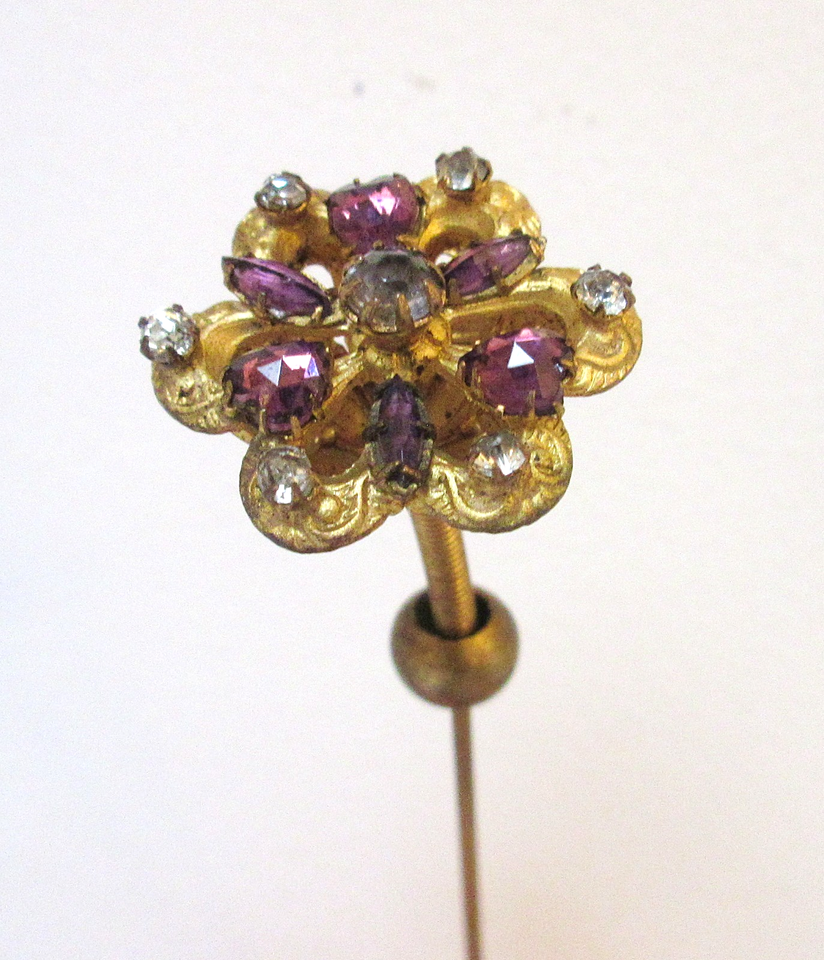 Antique Nodder Hatpin Amethyst Glass Hearts | eBay