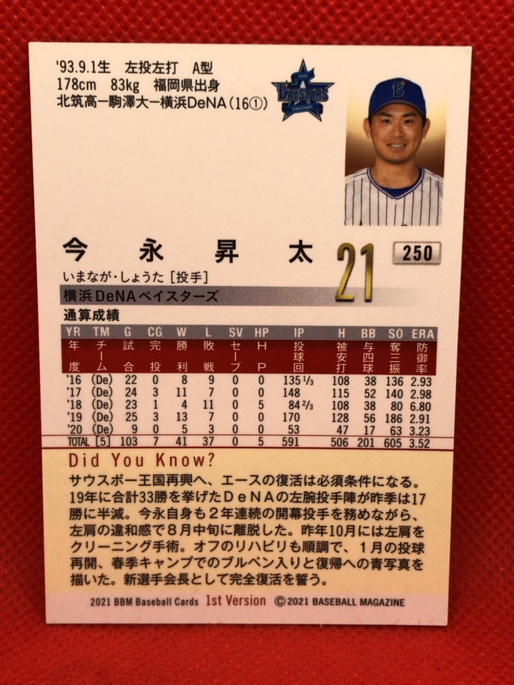 SHOTA IMANAGA 2021 BBM card 1st BAY STARS 2023 WBC Japan Pitcher ...