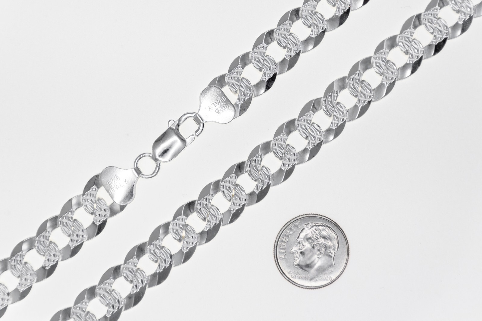 ITALY 925 SOLID Sterling Silver Diamond-Cut CURB Chain Necklace or ...