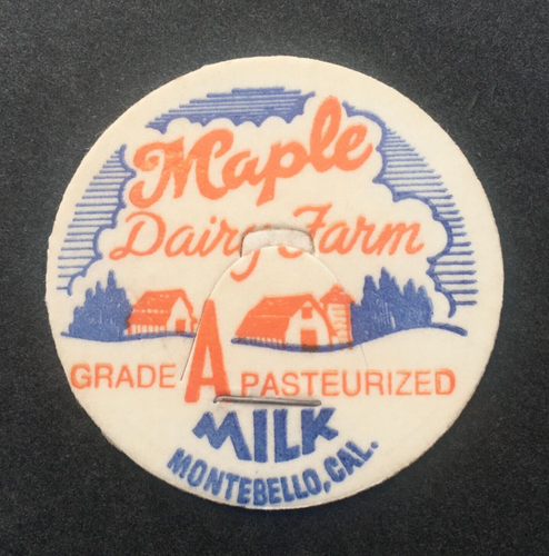 Vintage Maple Dairy Farm Milk Bottle Cap Grade A Pasteurized Montebello ...