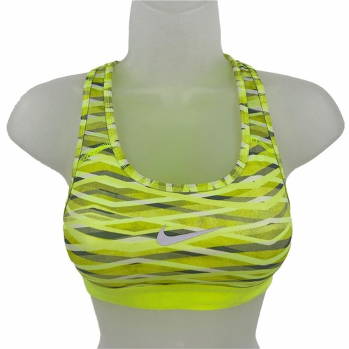 Nike XS Sports Bra Racerback Dri-Fit Printed Yellow Gray Workout Low ...