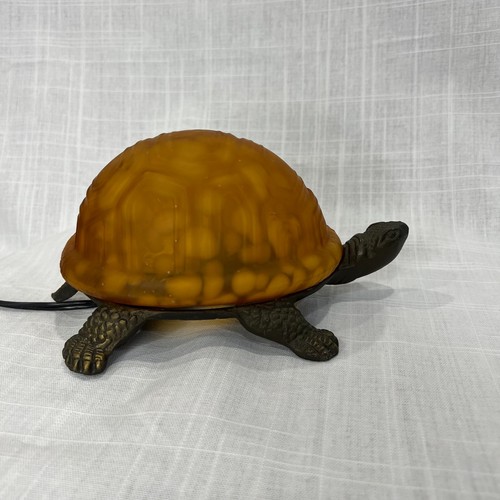 Vintage Turtle Accent Lamp Amber Glass Shell Night Light Table Desk ...