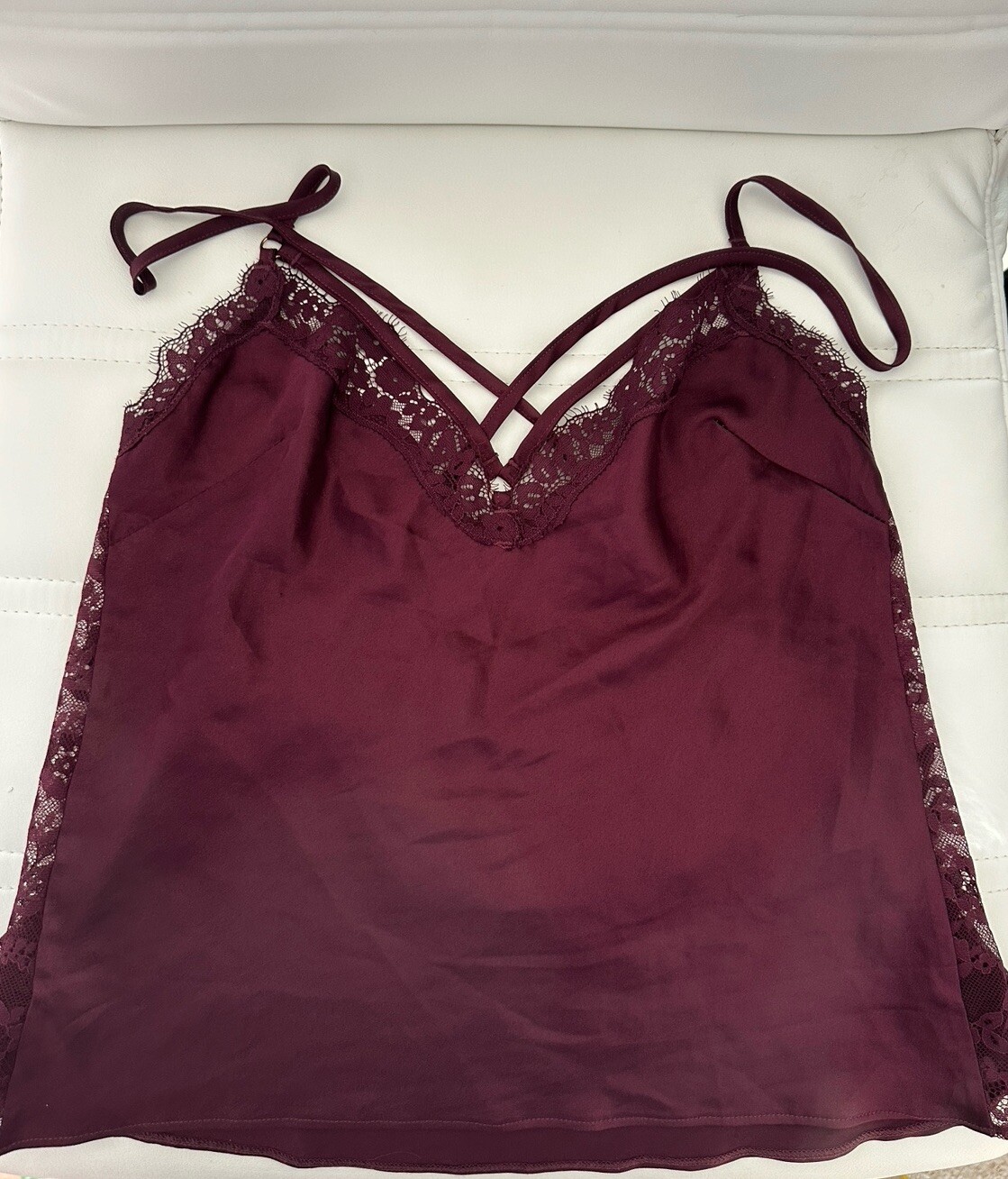 Victoria's Secret Maroon Satin Lace Trim Cami Womens … - Gem