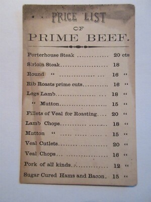 vintage Price List of Prime Beef price list card Sirloin Steak - 18 ...
