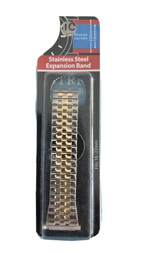 Stainless steel expansion band fits 16mm-22mm new In Box Silver / Gold ...