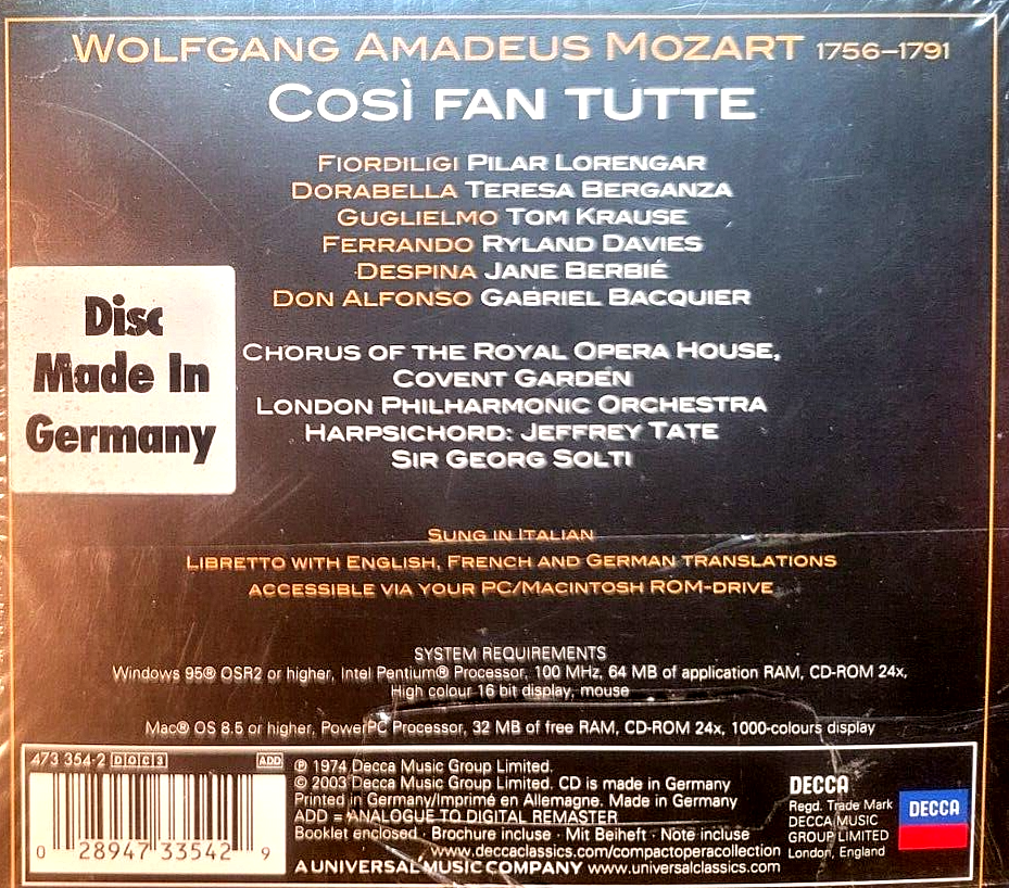 Mozart - "Cosi Fan Tutte" - ( 3 CD Set - Decca Records / Sealed ) | eBay