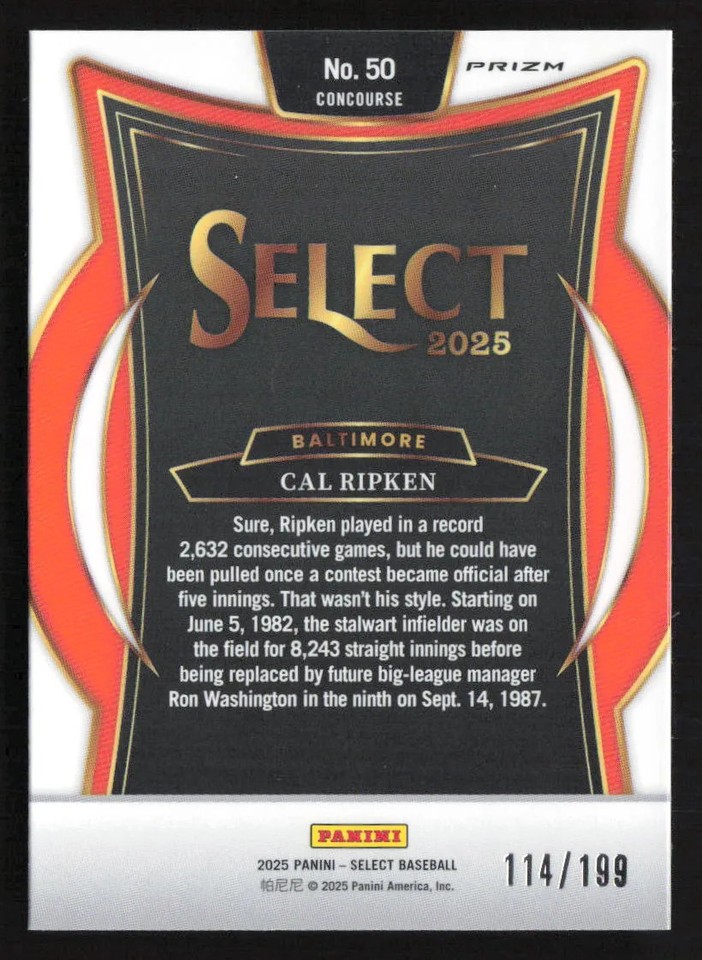 2025 Panini Select Cal Ripken #50 Prizm 114/199 | eBay