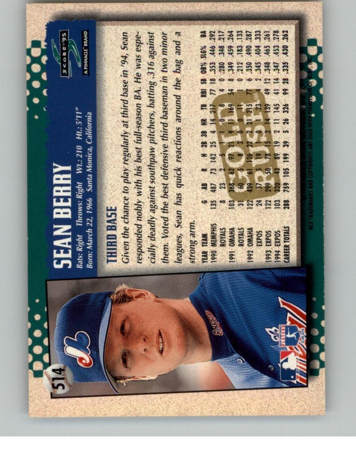1995 Score Sean Berry 514 Montreal Expos Gold Rush | eBay