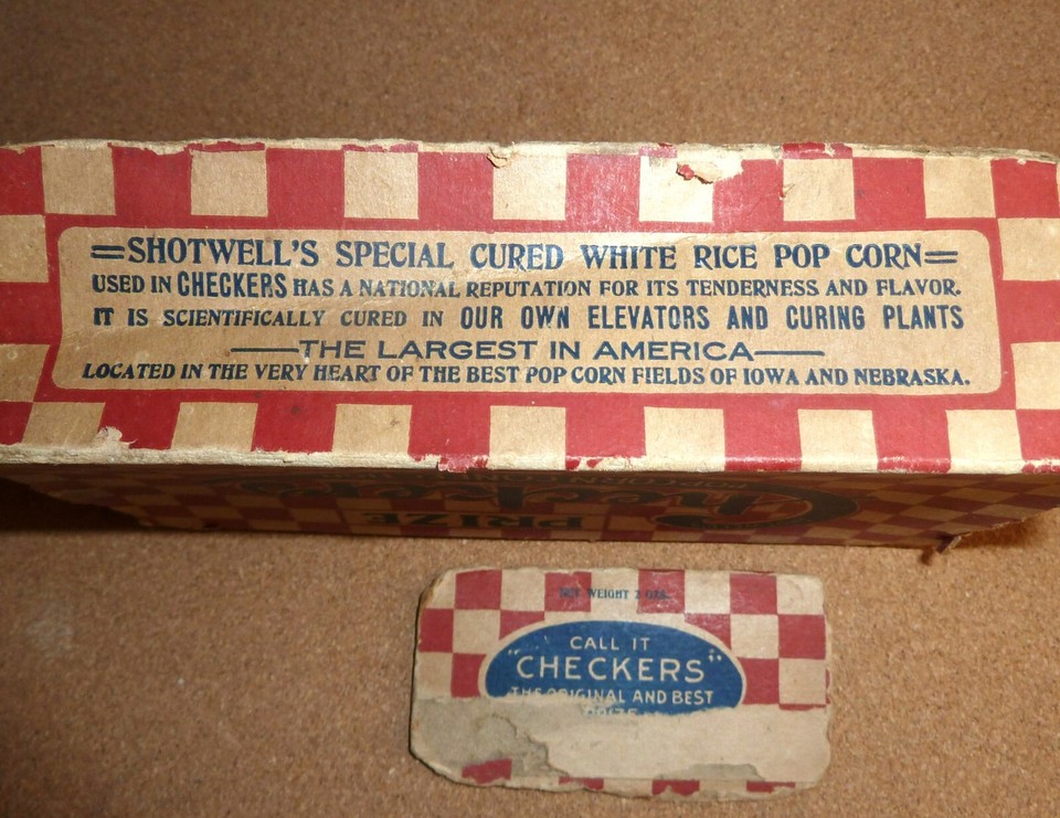 Early Antique Shotwell's Checkers Popcorn Box. Competitor of Cracker ...