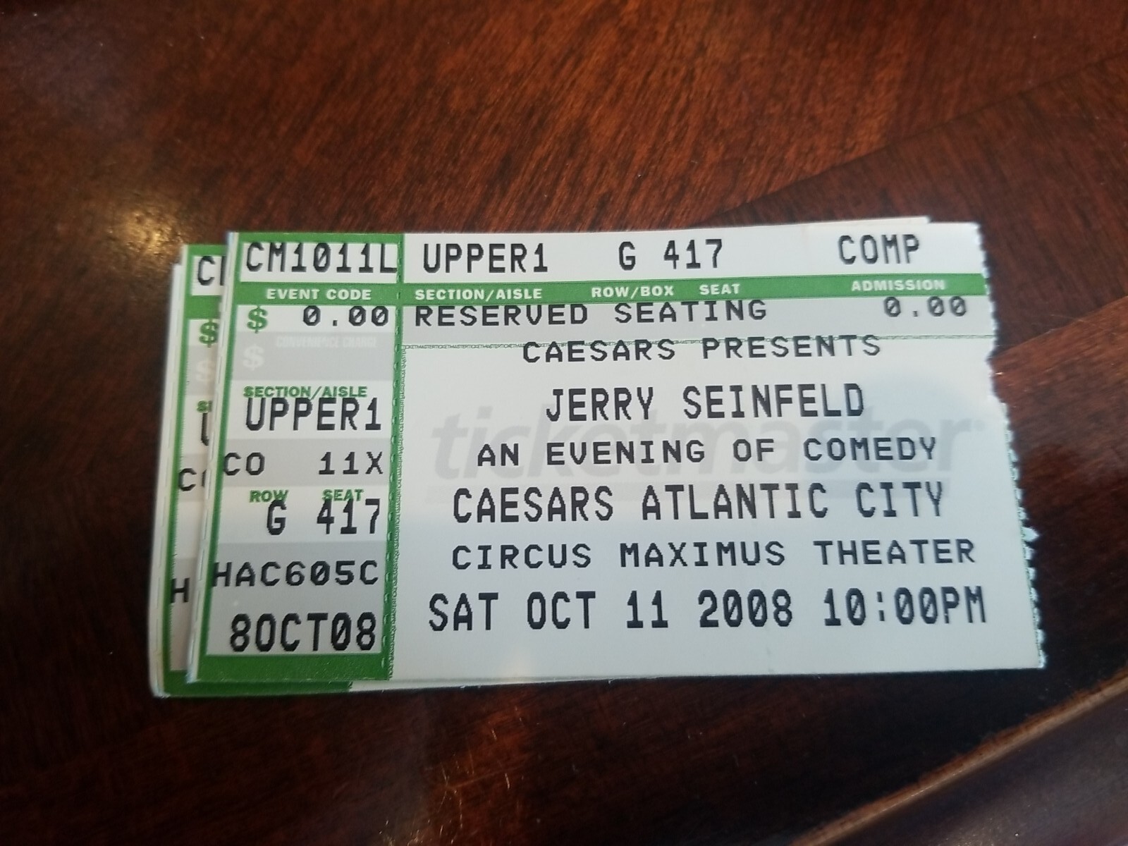 jerry seinfeld ticket stub atlantic city caesars comedy new jersey nj ...