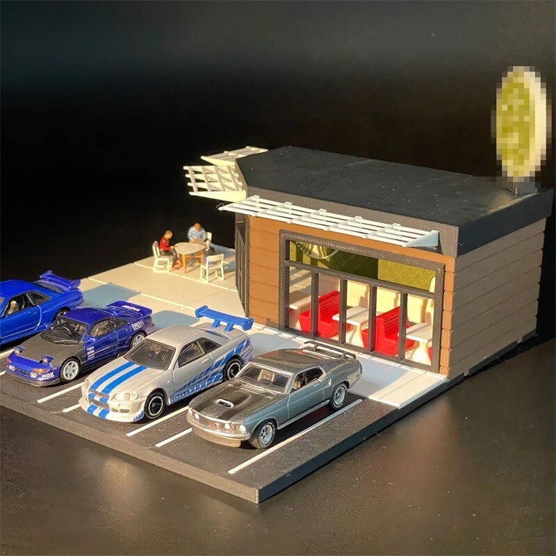 1/64 Scale Model Coffee Shop Parking Lot Dioramas Miniature Scene ...