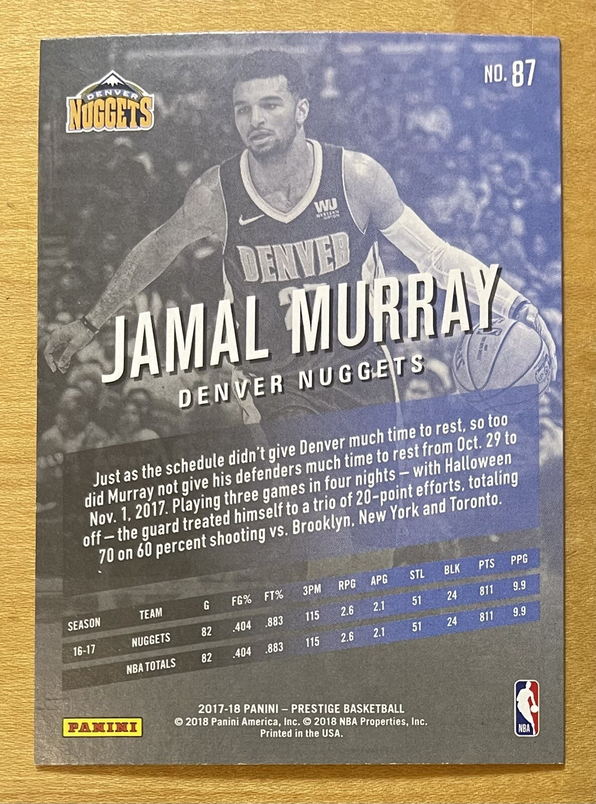 Jamal Murray 2017-18 Panini Prestige Basketball 87 2nd Year Denver ...