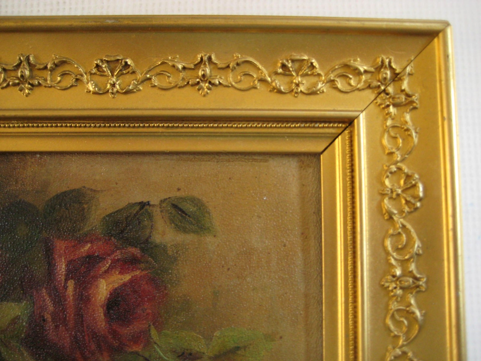 Antique Framed Still Life Oil Painting of Red Roses, Signed Crooks, C ...