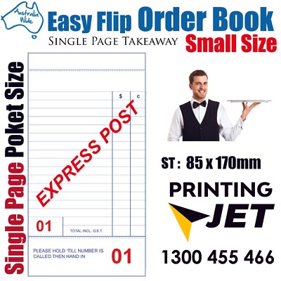 50x Small Size Takeaway Restaurant Docket Order Book 89x171mm [RD131 ...