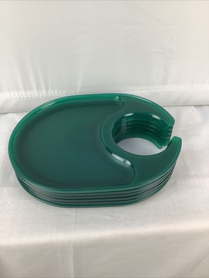 6 TUPPERWARE 4516-A Appetizer Snackatizer Plates with cup holder Dark ...