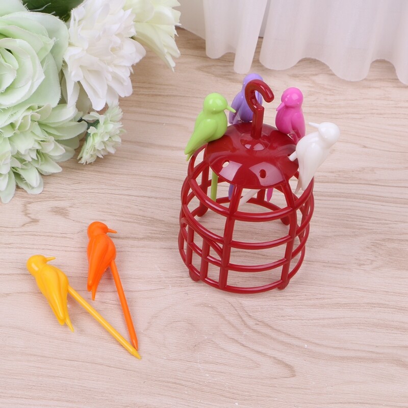 6 Pcs for Creative Birdcage Fruit Fork Toothpick Plastic Stand Holder ...