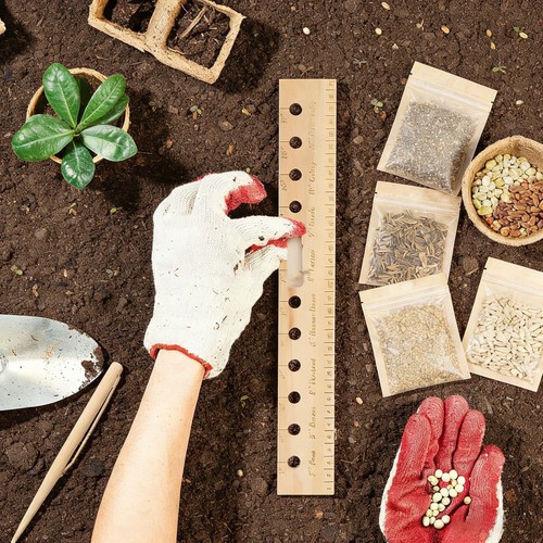 Wooden Planting Ruler 13 Inch Tool with Plant Dibble for For vegetable ...