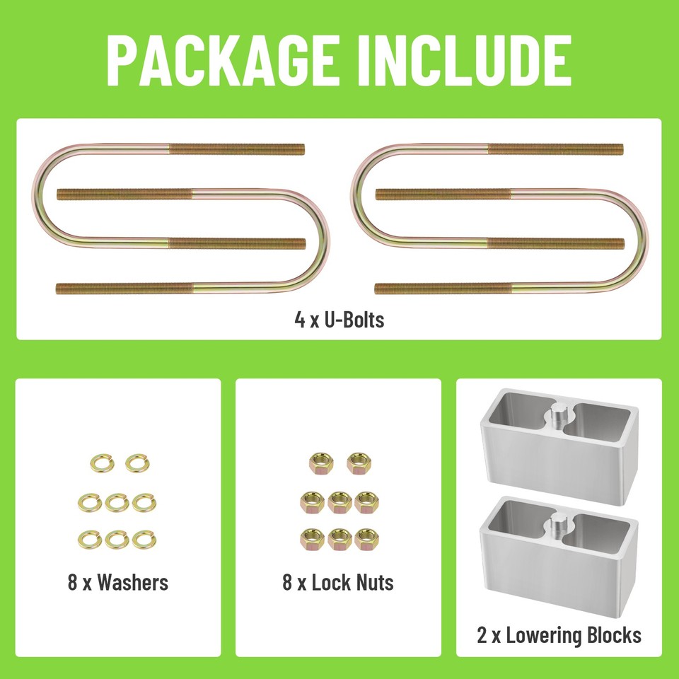 Universal 2"/ 3" /4" Drop with U-Bolts & Hardware Leaf Spring Lowering ...