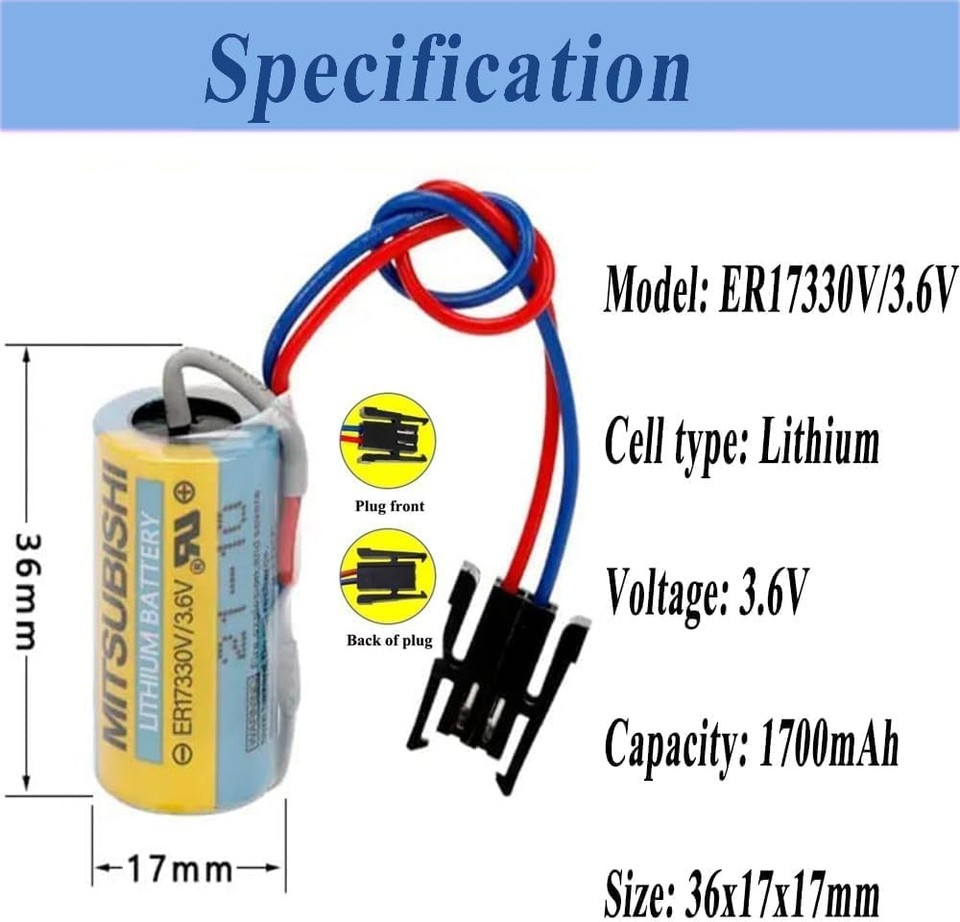 10X ER17330V/3.6V Battery A6BAT MR-BAT ER17330 Size 2/3A PLC Lithium ...